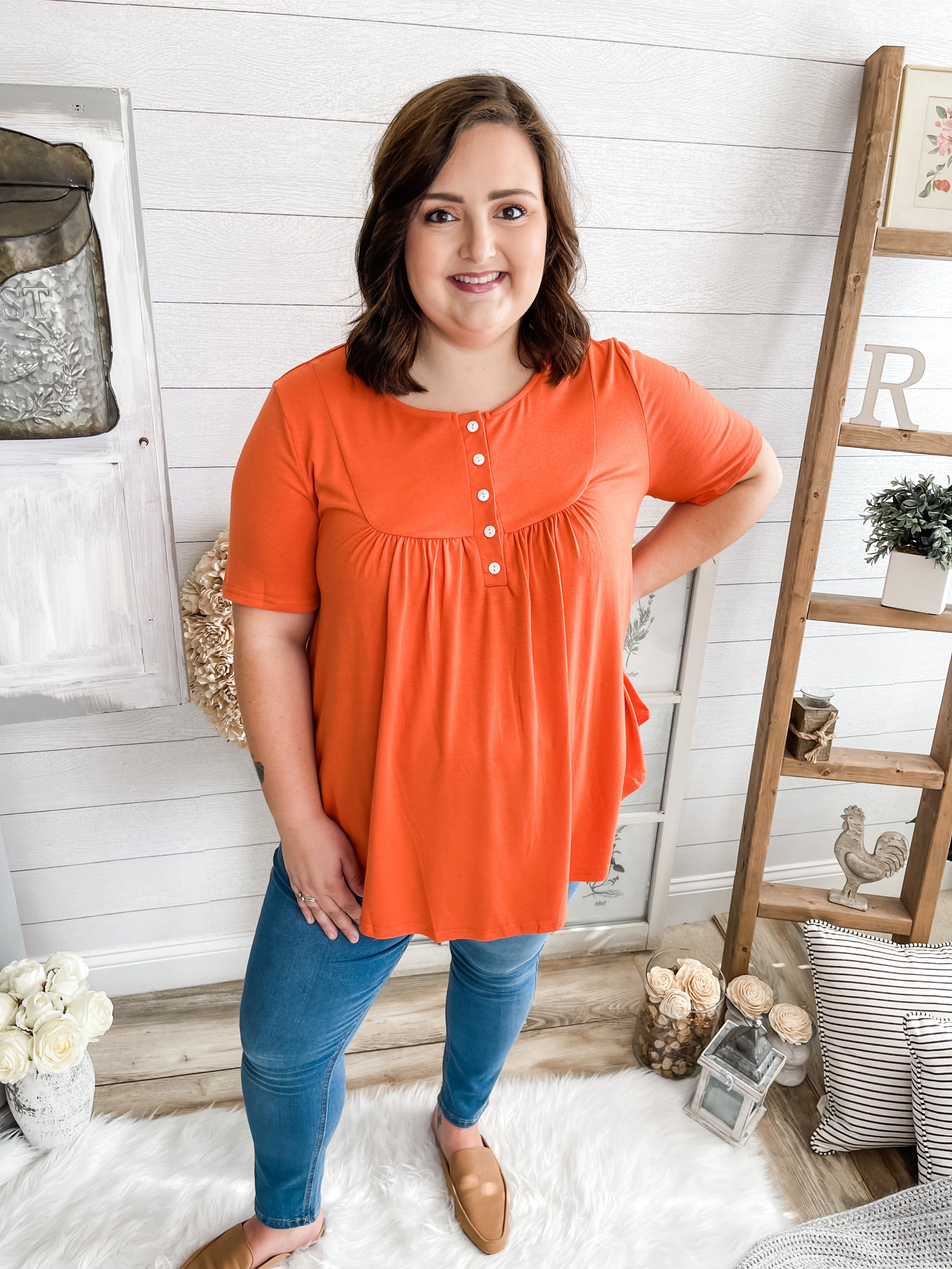 Plus Size Orange Buttoned Top – Saluda Rose Boutique